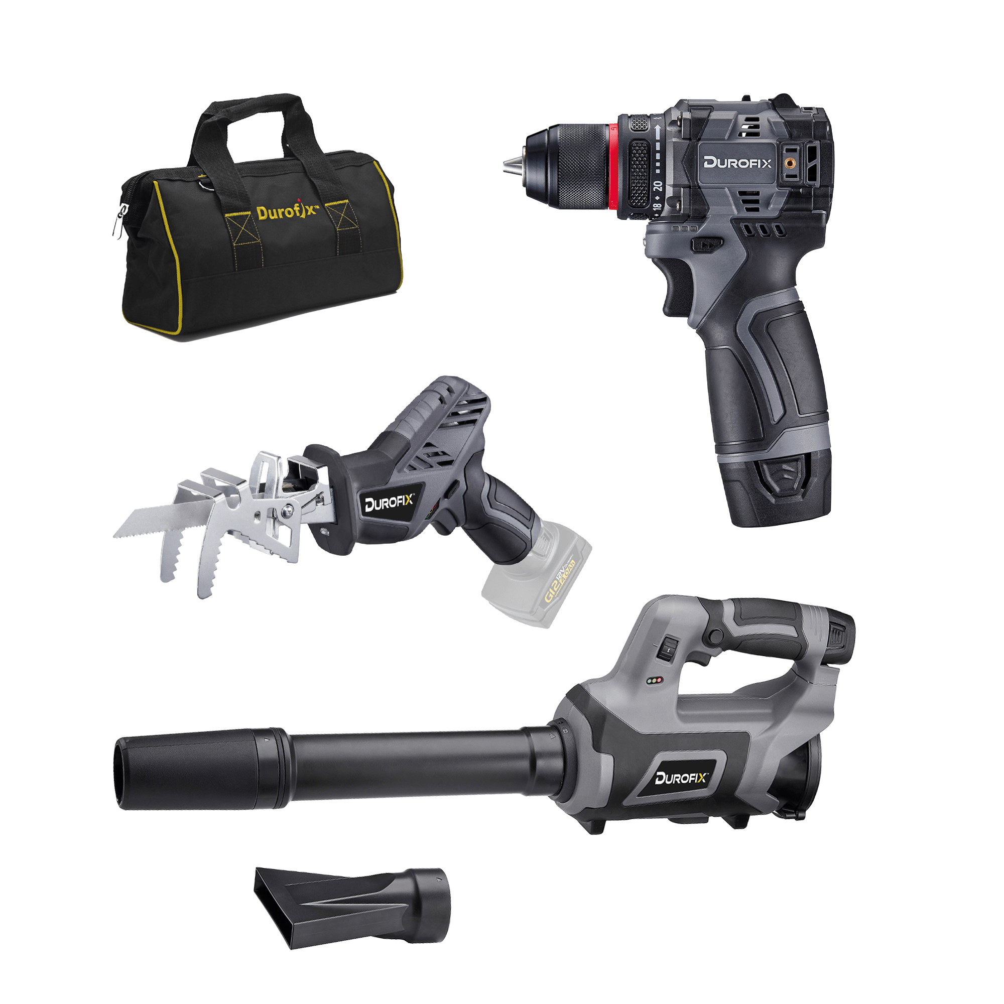 Powerful 12V Cordless Kit — Includes hammer drill, blower ...